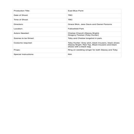 Actor call sheet | PDF