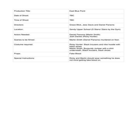 Actor call sheet | PDF