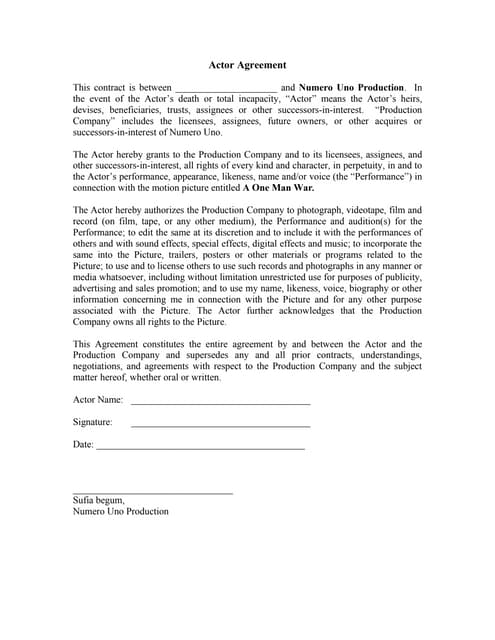 Actor agreement form | PDF