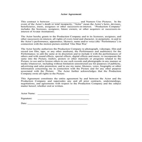 Actor agreement form | DOC