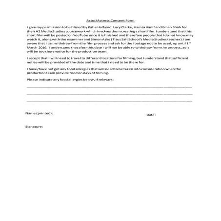 Actor Consent Form | DOCX