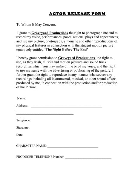 Talent release agreement | DOCX