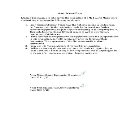 Actor release form[1] | DOCX
