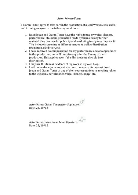 Actor release form | PDF