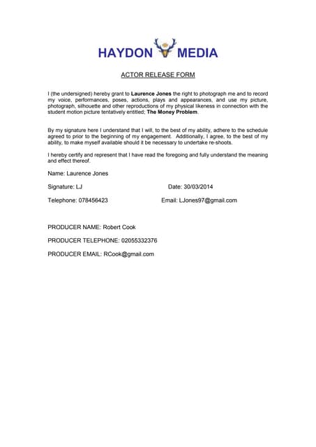 Actor release form | PDF