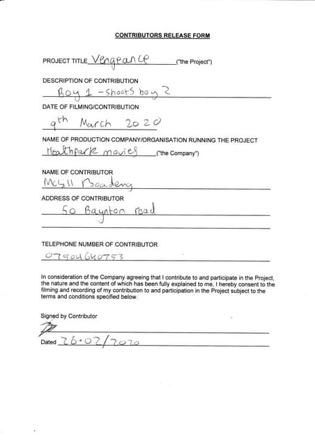 Cast and Crew Release Form | PDF