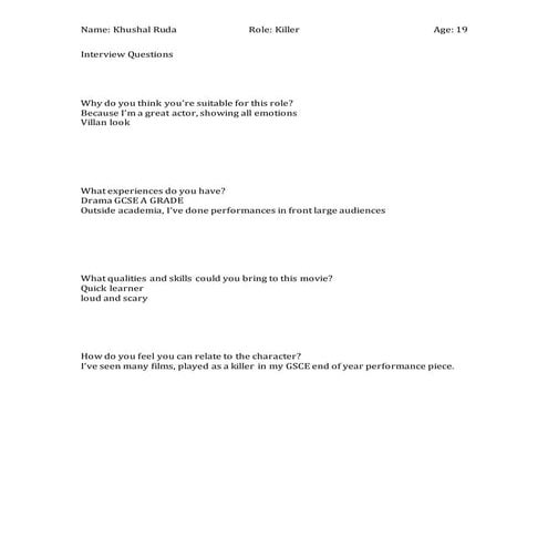 Actors interview questions khush | DOCX | Drama | Genres