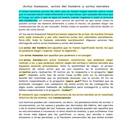 Actos humanos. actos del hombre y actos morales | DOCX