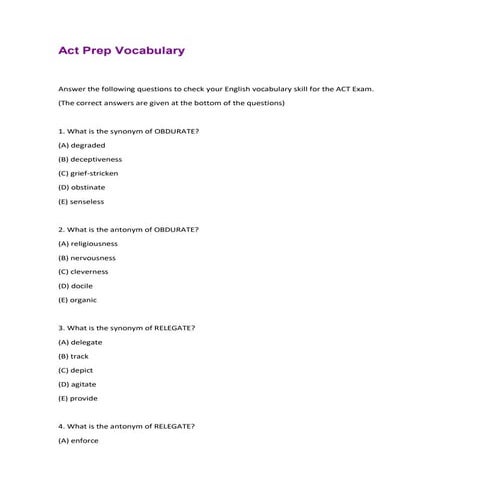 Act Prep Vocabulary | PDF