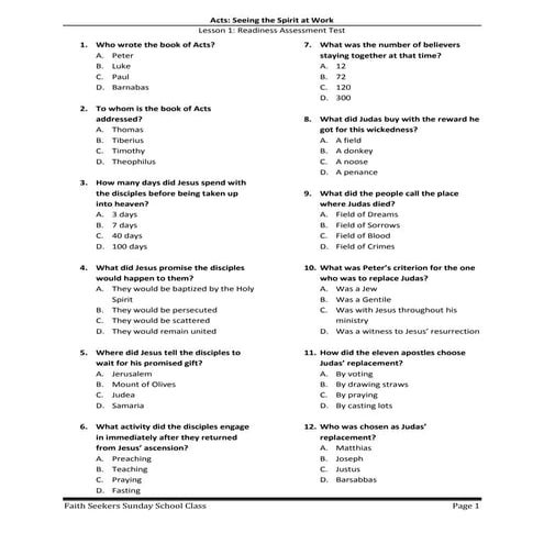 Acts Lesson 1 Questions | DOCX