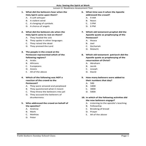 Acts Lesson 2 Questions | PDF