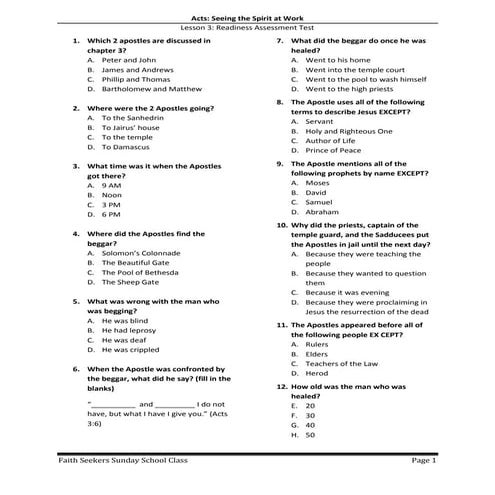 Acts Lesson 3 Questions | PDF