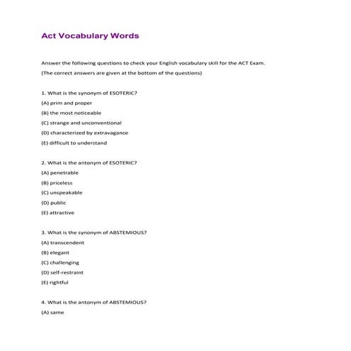 Act Vocabulary Words | PDF