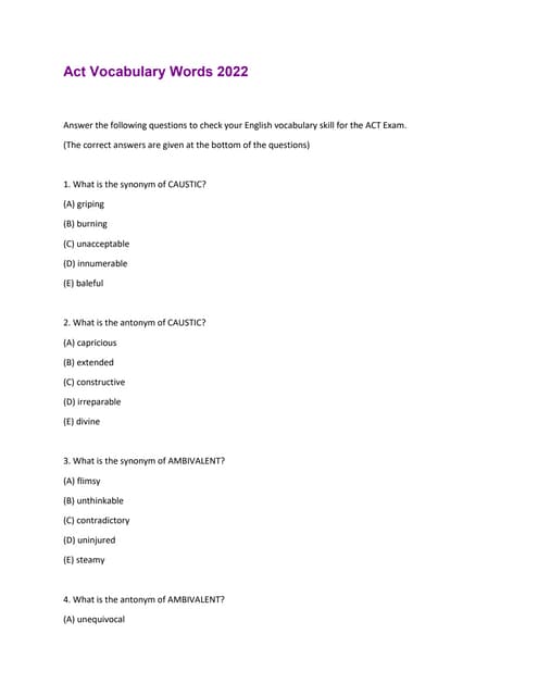 Ged Vocabulary Words | PDF | Education