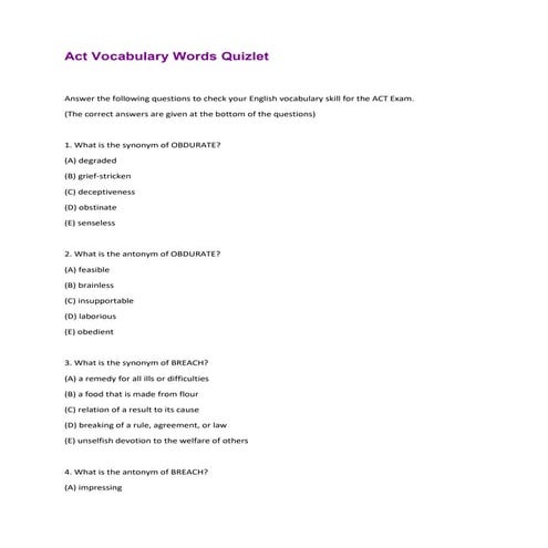 Act Vocabulary Words Quizlet | PDF