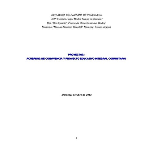 Acuerdos de convivencia y proyecto educativo integral comunitario | PDF