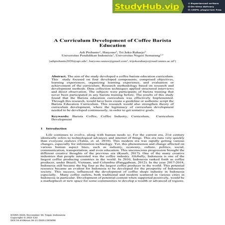 A Curriculum Development Of Coffee Barista Education | PDF