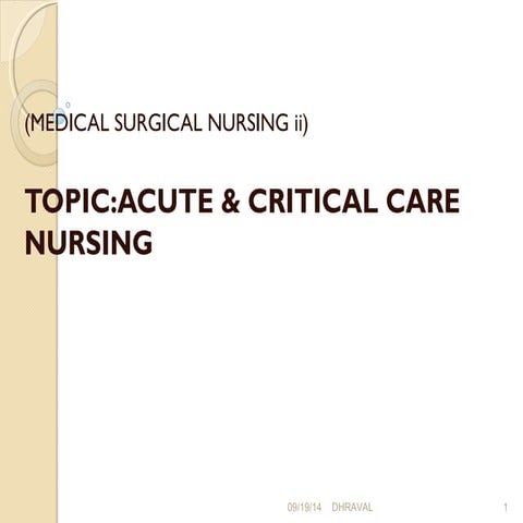 Acute and critical care, IN NURSING, MANAGEMENT OF CLIENT IN ICU. | PPT