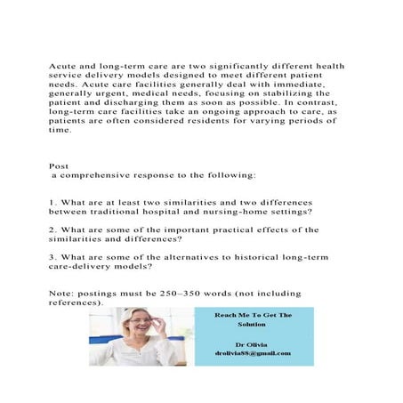 Acute and long-term care are two significantly different health | DOCX