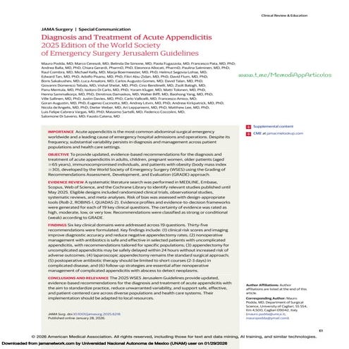 2025 WSES Jerusalem Guidelines on Acute Appendicitis Diagnosis and ...