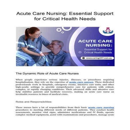 Acute Care Nursing: Essential Support for Critical Health Challenges | PDF