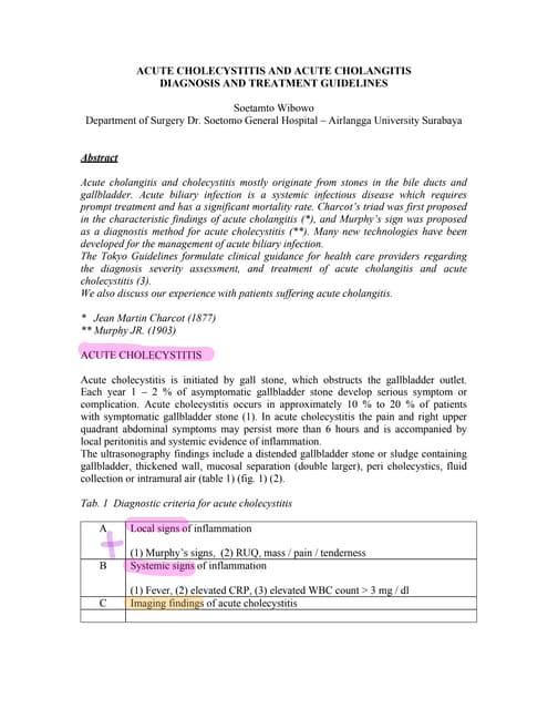 TOKYO GUIDELINES: MANGEMENT OF ACUTE CHOLECYSTITIS AND ACUTE ...
