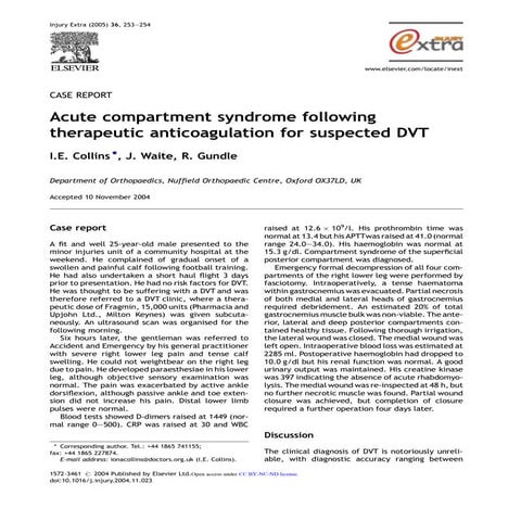 Acute compartment syndrome following dvt | PDF