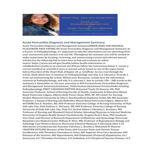 Acute Pericarditis Diagnosis And Management Summary Docx