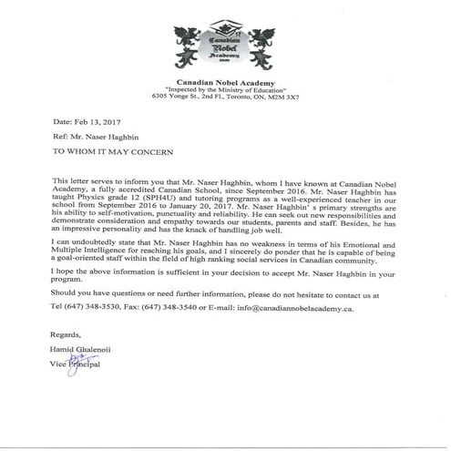 Recommendation letter from Nobel Academy | PDF