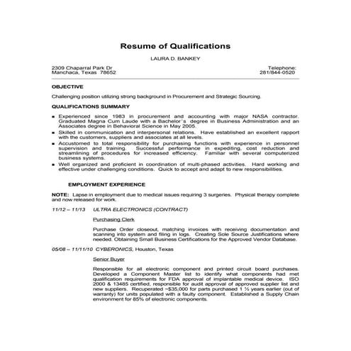 Resume of Qualifications 4-15 | PDF