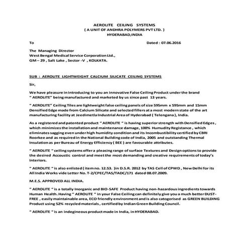 AEROLITE INTRODUCTION LETTER | DOCX