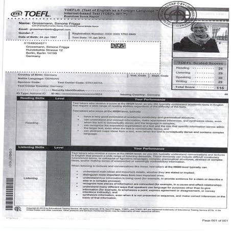 TOEFL test score | PDF