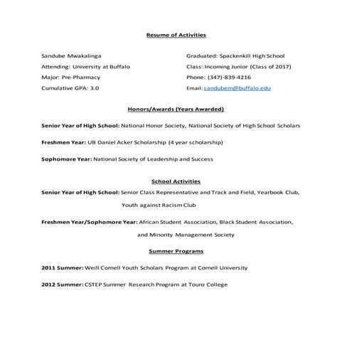 Resume of Activities | PDF