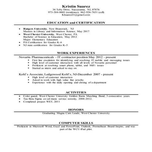 Kristin's New Resume