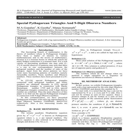 Special Pythagorean Triangles And 9-Digit Dhuruva Numbers | PDF
