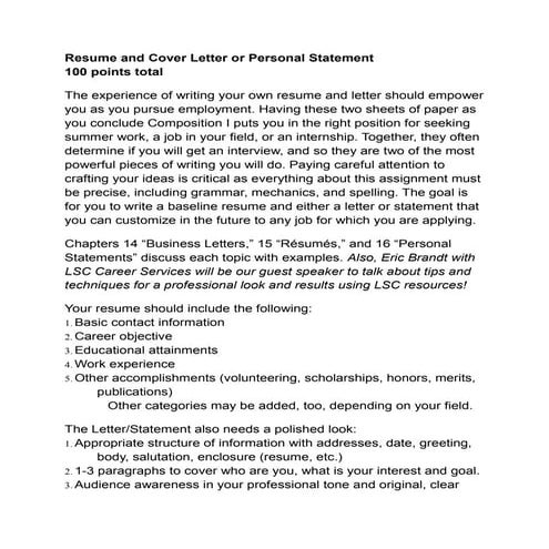 Resume assignment and sample | PDF