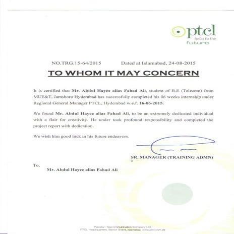 PTCL Letter 001 | PDF