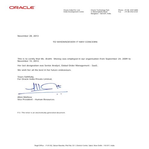 exp_letter_oracle | PDF | Business | Business and Finance