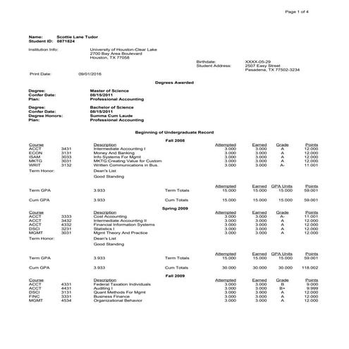 UHCL Transcript | PDF