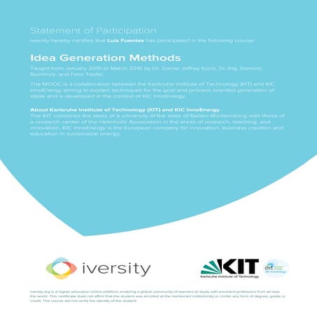 Idea Generation Certificate | PDF