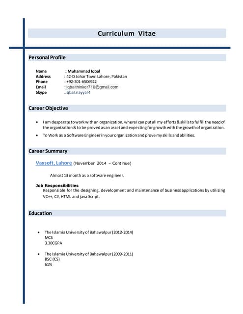 Junaid-Cv | DOC | Resume Writing and Advice | Job Search