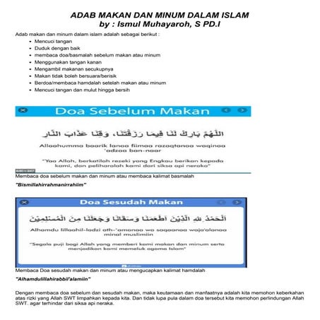 Penjelasan tentang adab makan dan minum yang baik dalam islam | PDF