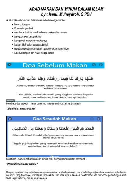 Adab makan dan minum yang baik dalam islam | PPTX