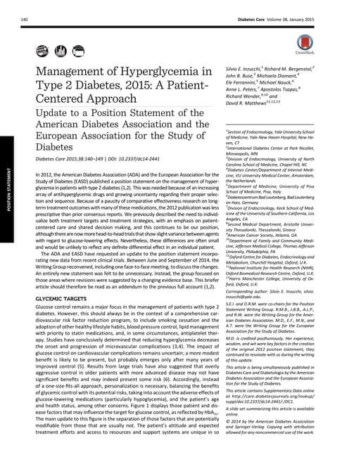 ADA-EASD statement: Management of Hyperglycemia in Type 2 Diabetes | PPTX