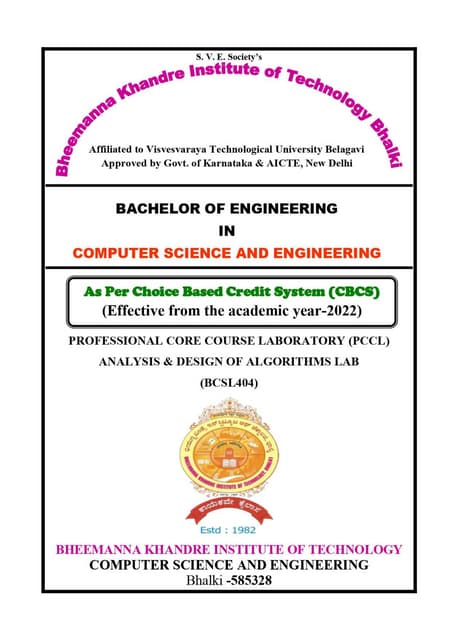 Analysis And Design Of Algorithm Lab Manual Bcsl404 Pdf