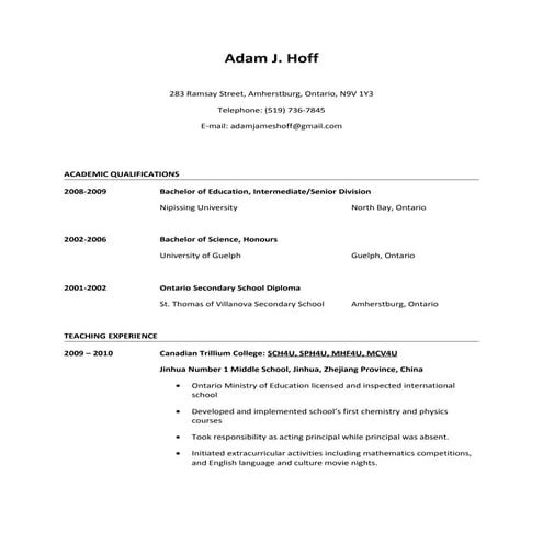 Adam Hoff Resume | DOC