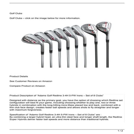 Adams Golf Redline 3-4H 5-PW Irons – Set of 8 Clubs | PDF