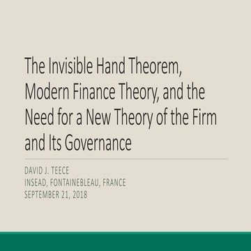 The Invisible Hand Theorem, Modern Finance Theory, and the Need for a ...