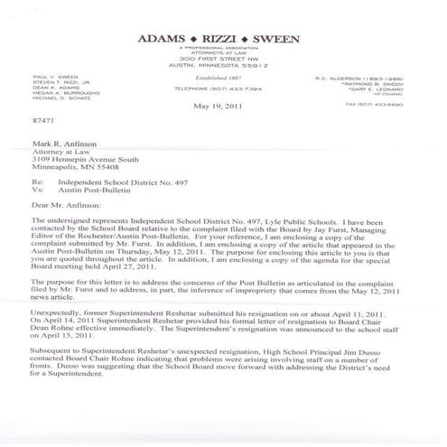 Adams, Rizzi, Sween letter | PDF