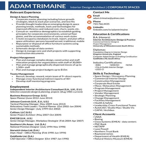 Adam Trimaine: Interior Design Architect CV | PDF